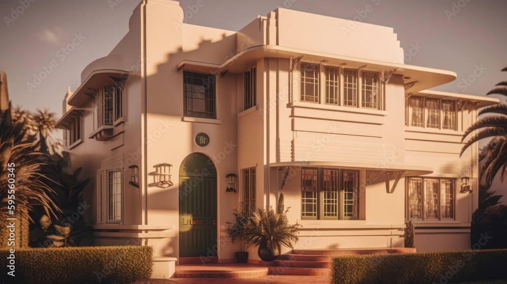 Art deco exterior house design in daytime golden hour generative ai ...