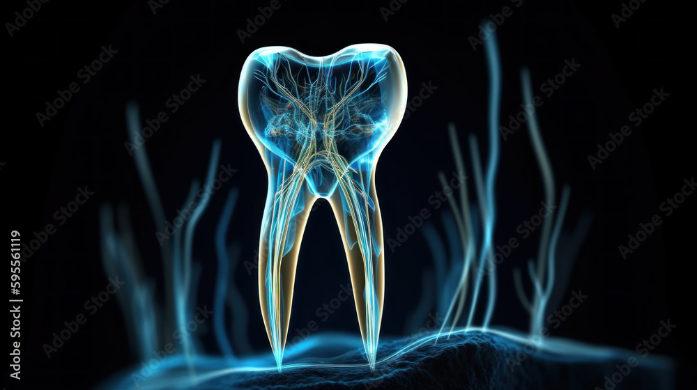 Hologram of a human tooth created with generative AI technology Stock ...