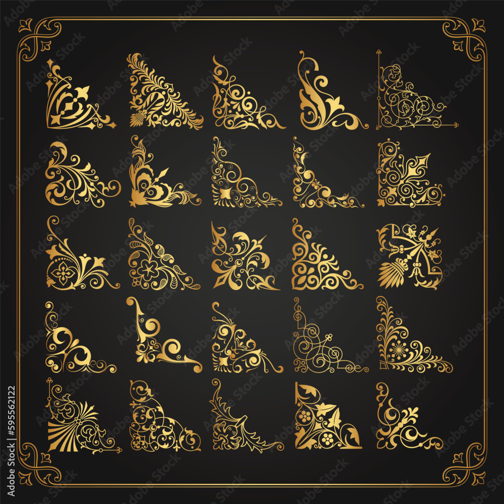 Set of decorative corner frames. Vintage calligraphic corners and ...