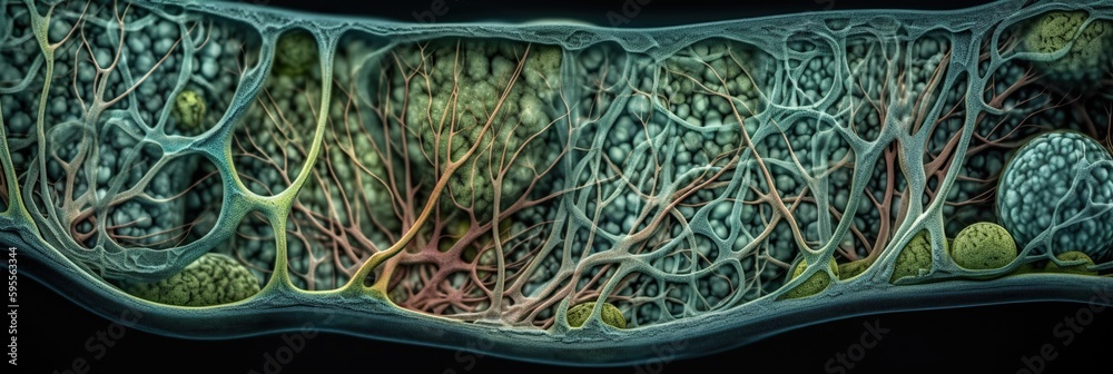 A macro image of a plant cell, with its intricate structures and ...