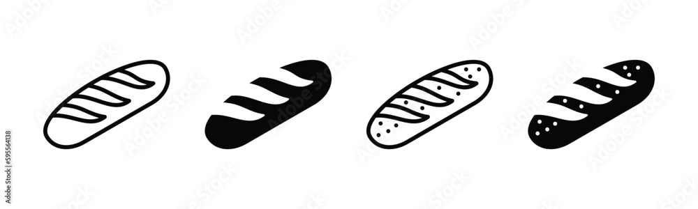French bread bakery icon vector. Bread, long loaf, baguette icons in ...