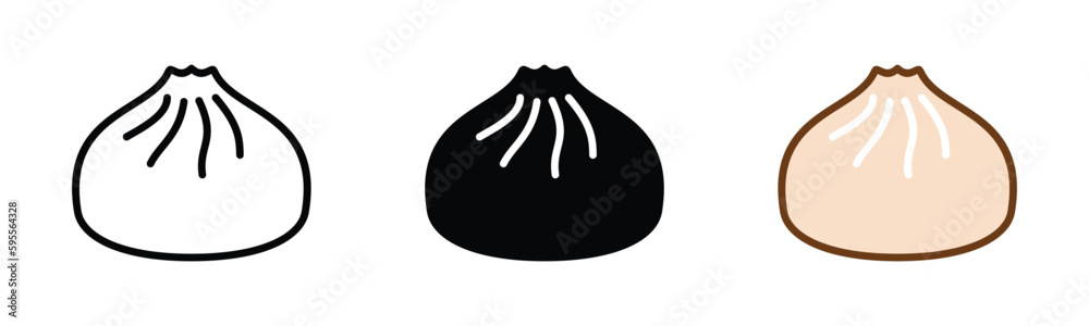 Dumpling icon vector. Dumpling icon symbol in line, flat, and colors ...