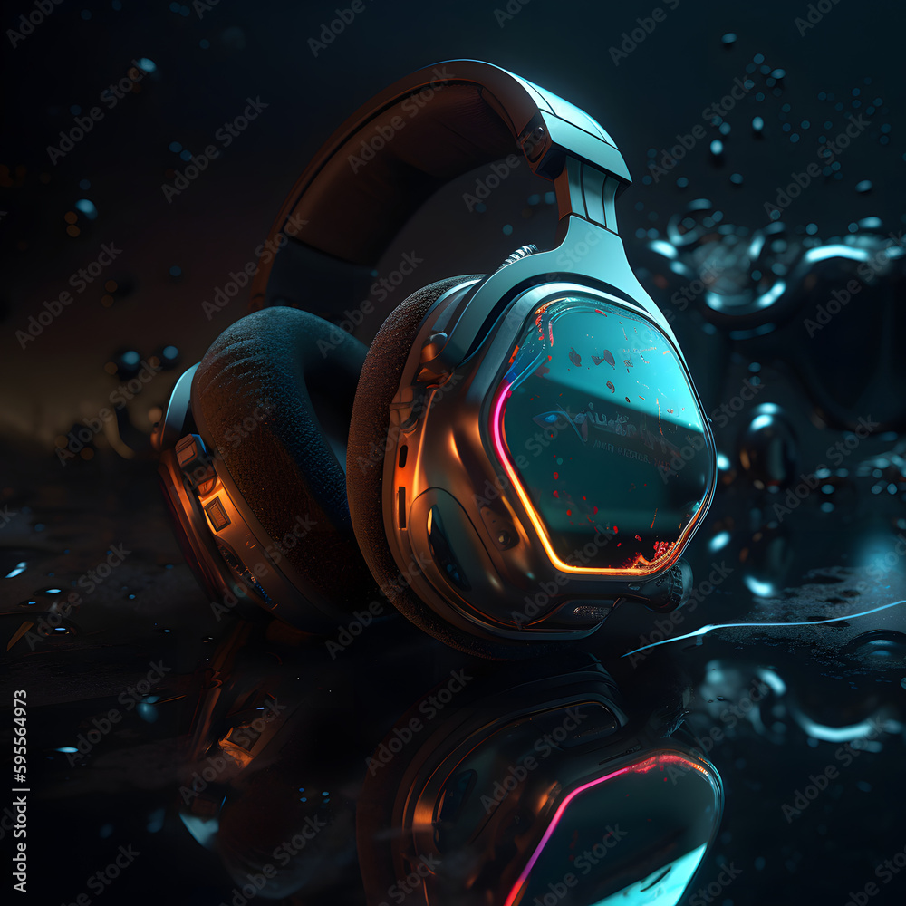 Future Sonic: Eye-Level View of Cyberpunk Headphones with Triadic Color ...