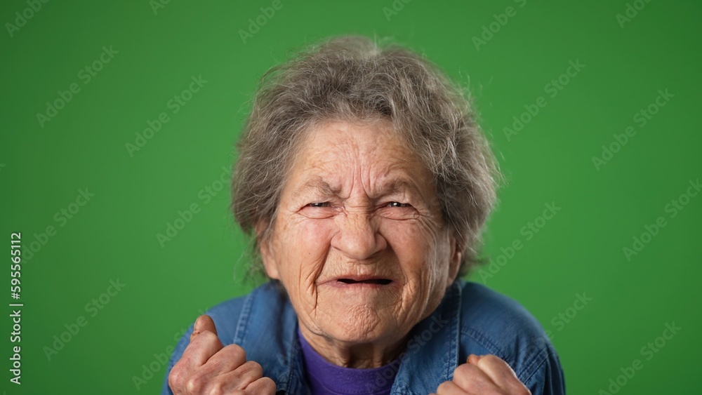 Portrait of toothless frustrated angry with despair upset hands raised ...