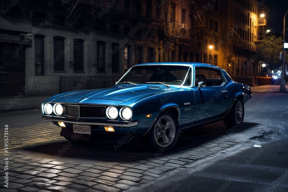Samochód sportowy oldtimer w mieście kolorowa grafika Generative AI ...