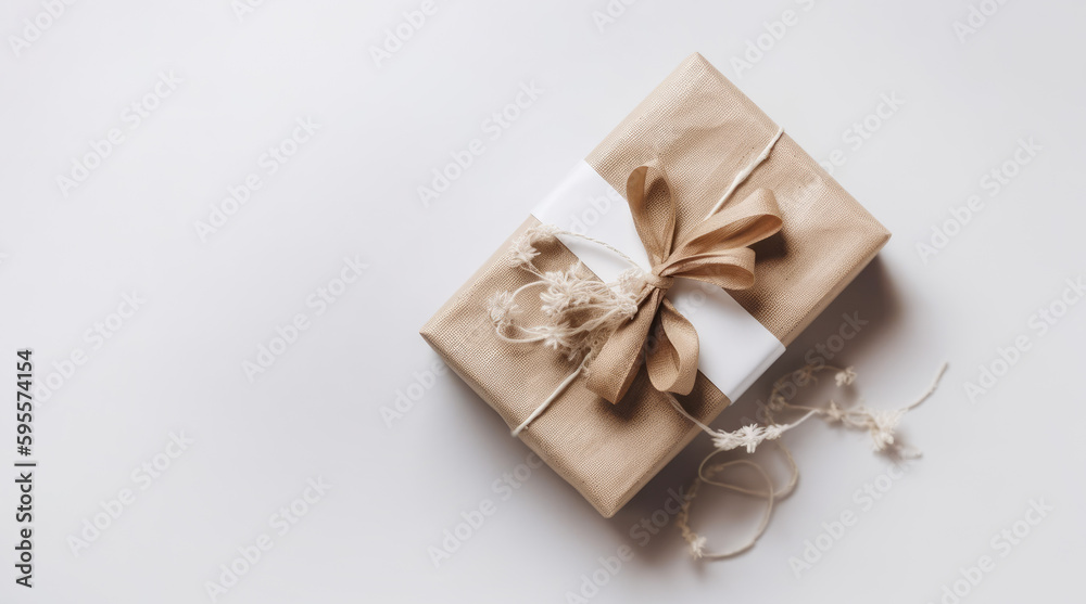 Gift box with ribbon, happy birthday present template, copy space ...