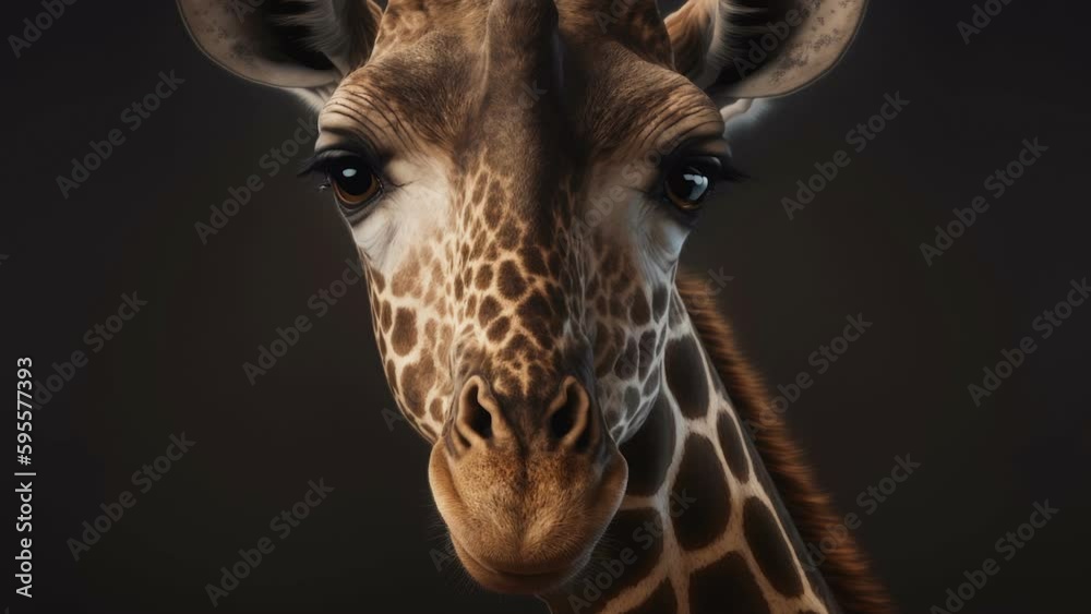 A closer look of the small faced giraffe with the orange patterns on ...