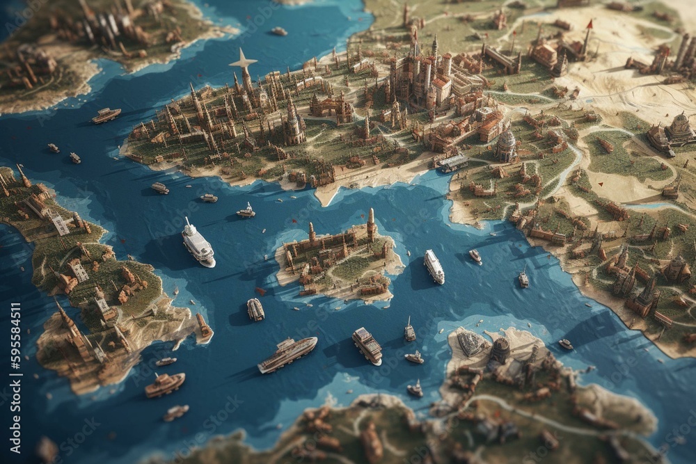 Illustrated map of Europe, Mediterranean, Africa, and Middle East ...