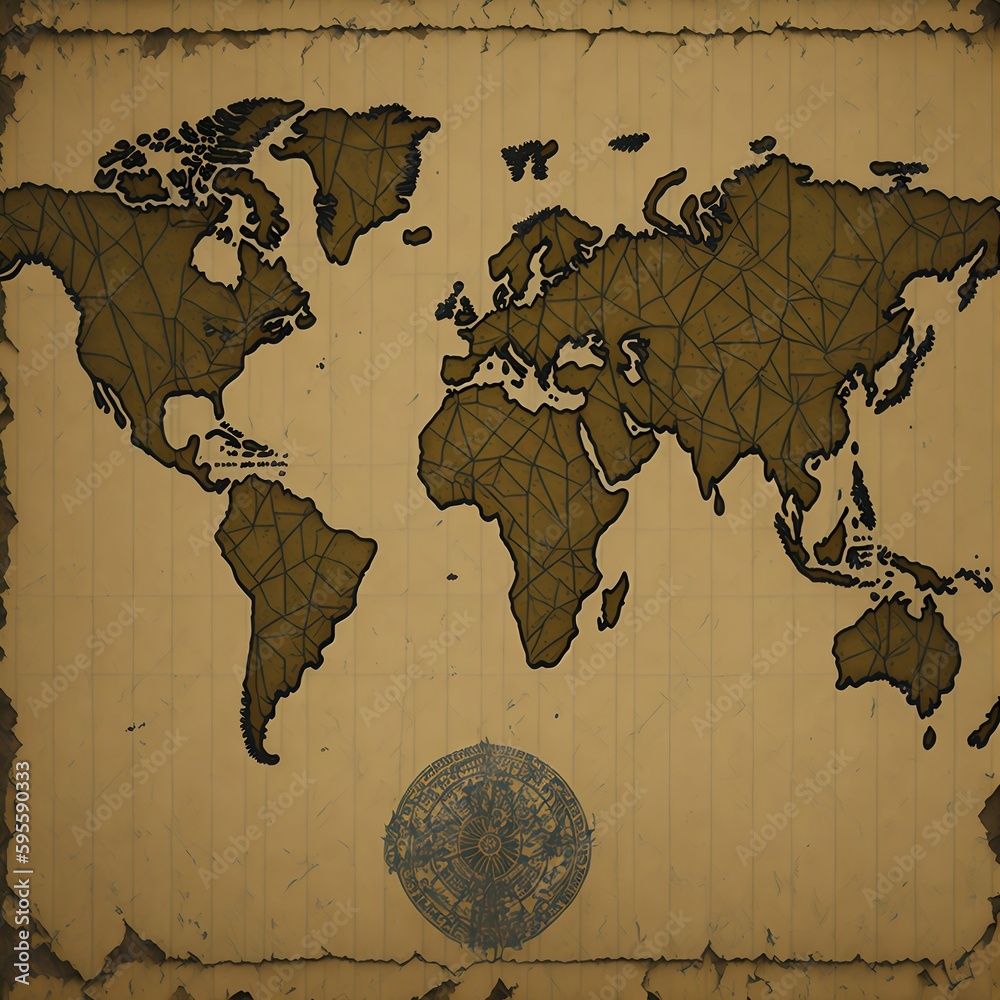 Generative AI illustration of Old world map GRUNGE PAPER TEXTURE, Stock ...