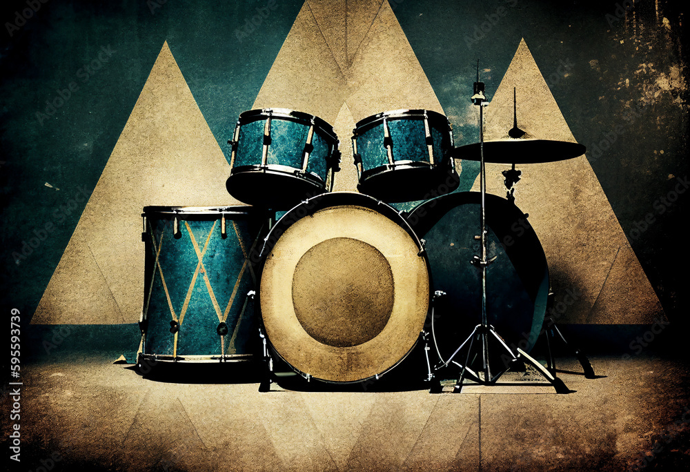 Drumkit background with an abstract vintage distressed texture which is ...