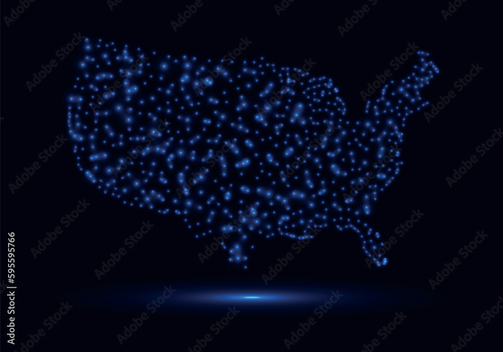 Abstract telecommunication network map. USA map background. United ...