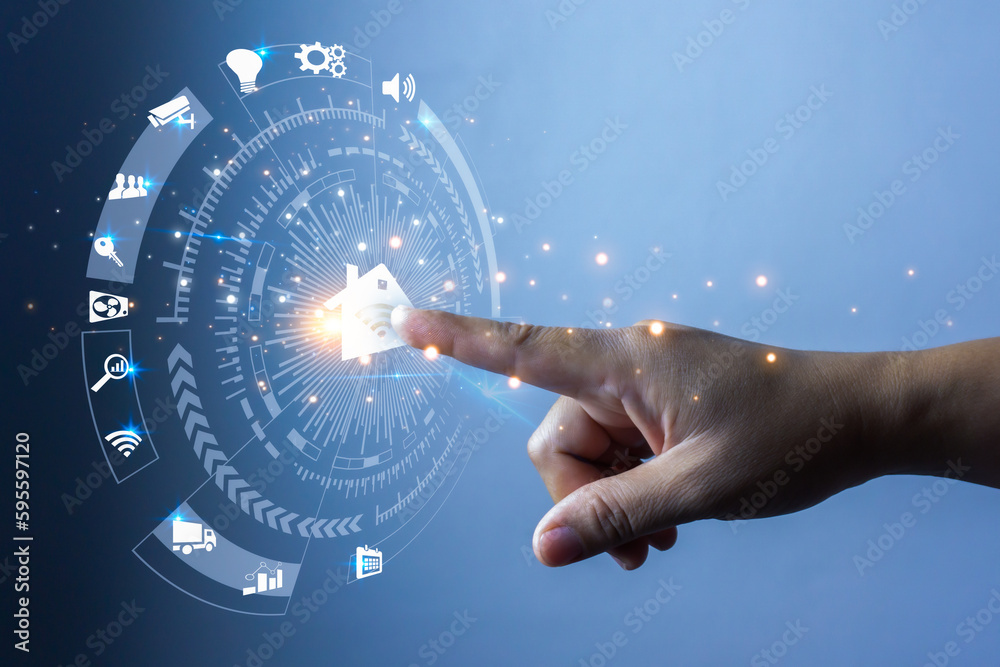 Hand pushing botton Smart home Automation Control System Innovation ...