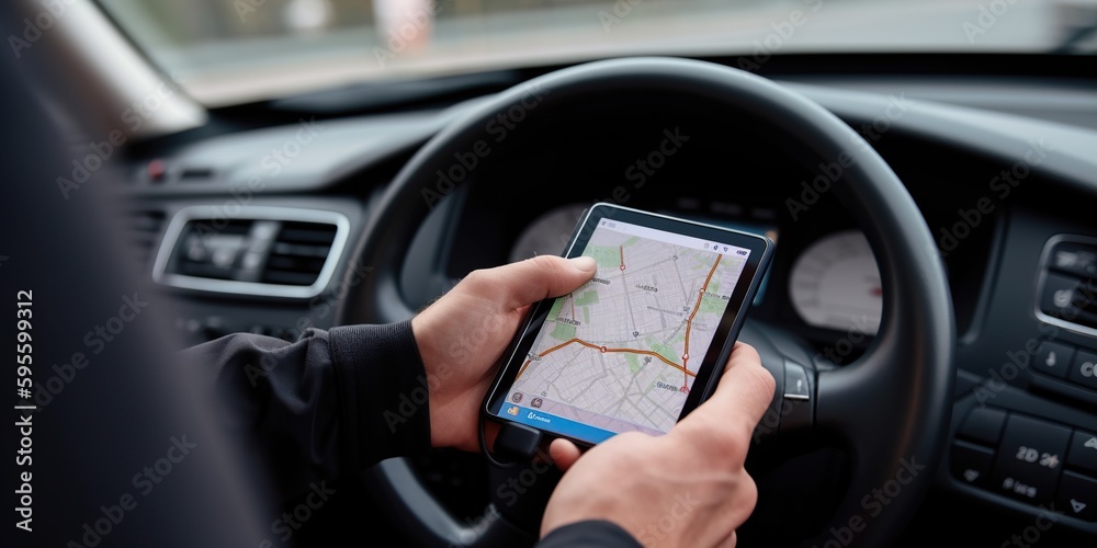 A delivery driver using gps navigation to optimize their route ...