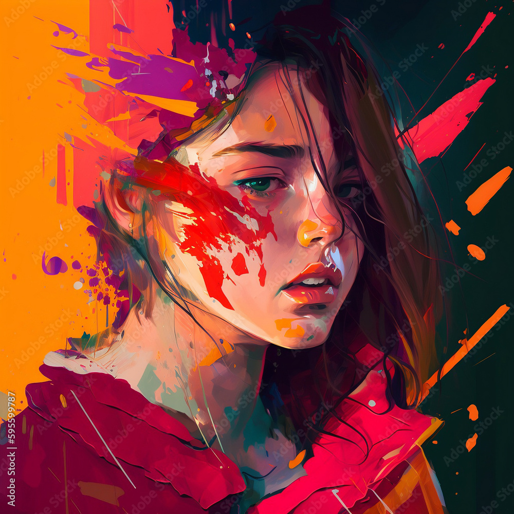 In the midst of a bustling city street, a teenage girl stands with her ...