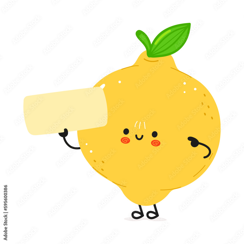 Cute funny lemon poster character. Vector hand drawn cartoon kawaii ...