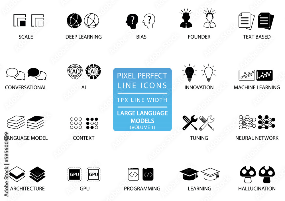 Pixel perfect icon vector set. Large Language Model (LLM) conceptual ...
