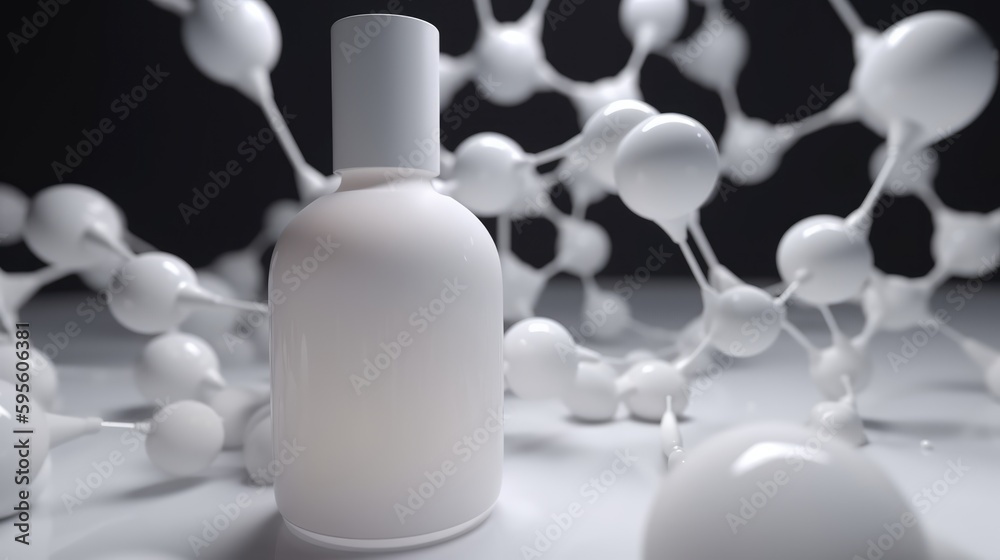 Realistic Molecules and Bottle Background, Science Illustration of ...