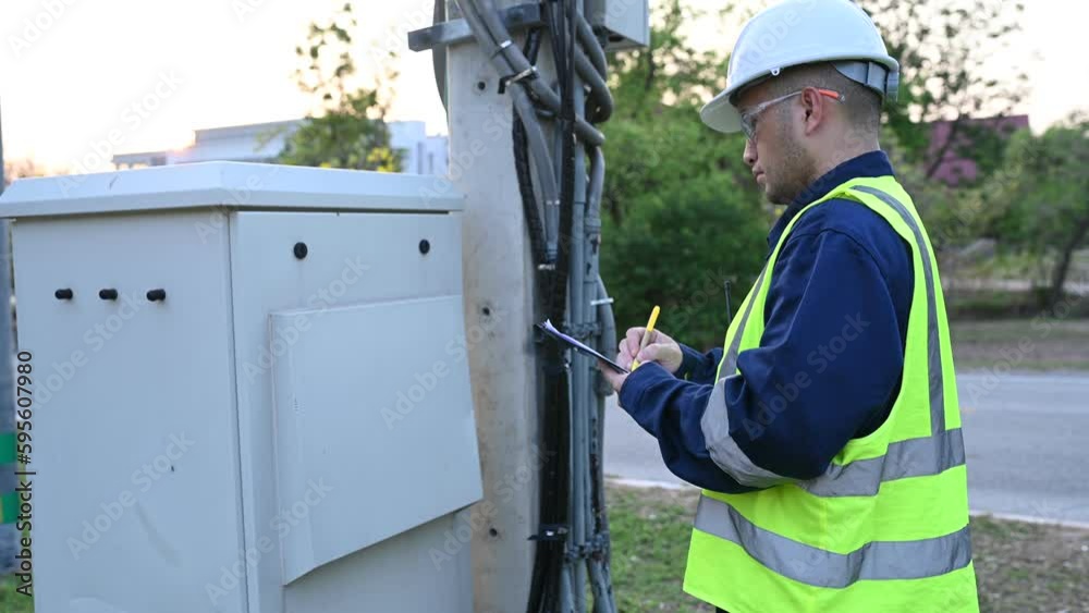 Telecommunication engineers work at cell towers for 5G cell phone ...
