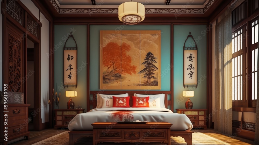 Elegant Chinese-Style Bedroom, Traditional Decor, Serene Atmosphere ...