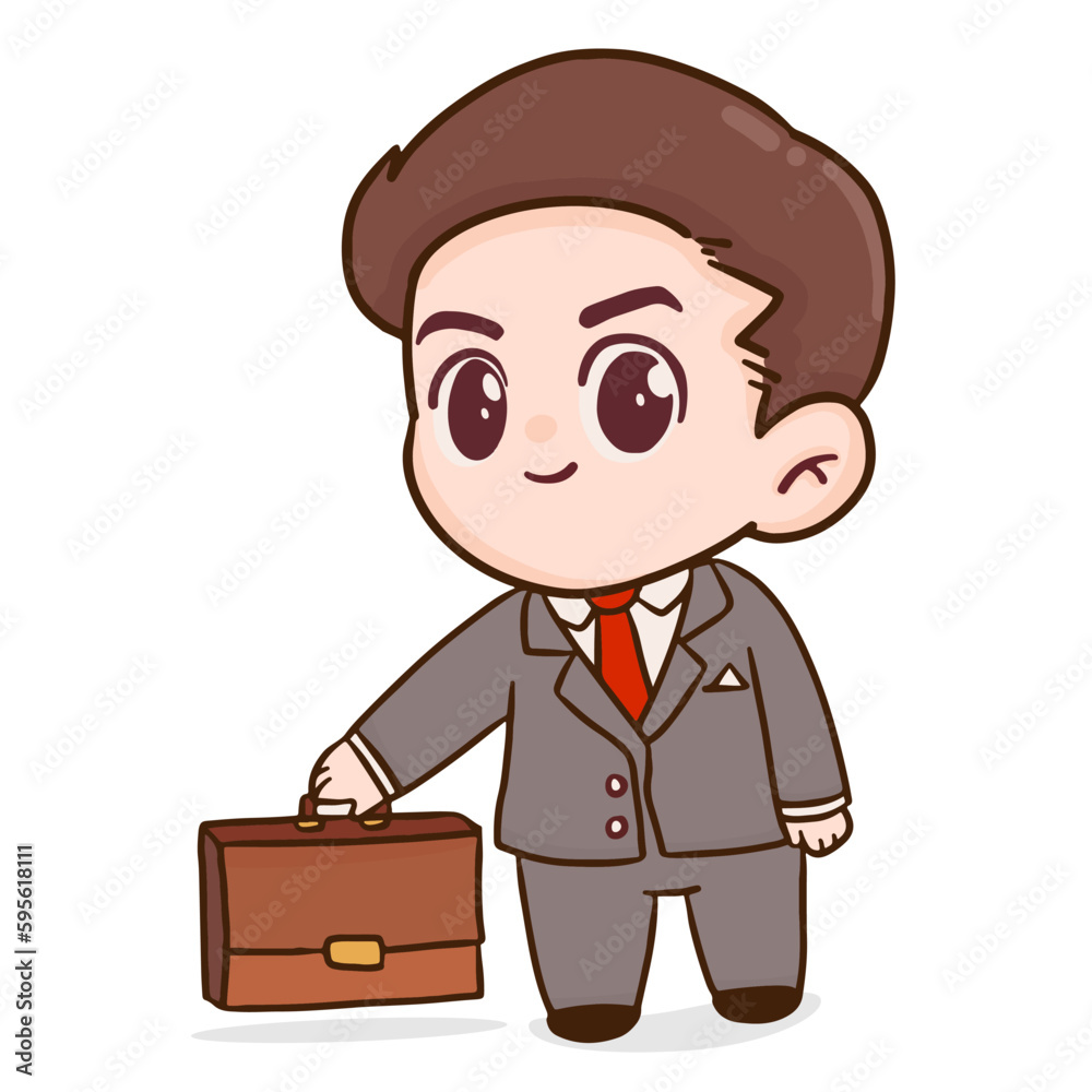 middle-aged business man character in suit with briefcase - Flat ...