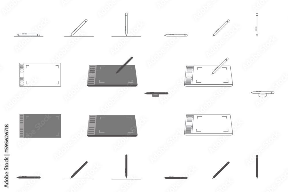 pen tab vector illustration. a set of colored and line art. from the ...
