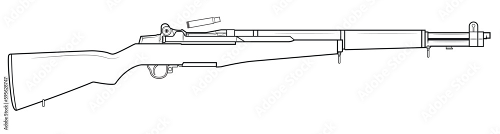 Vector illustration of the M1 Garand rifle with the breech in the rear ...