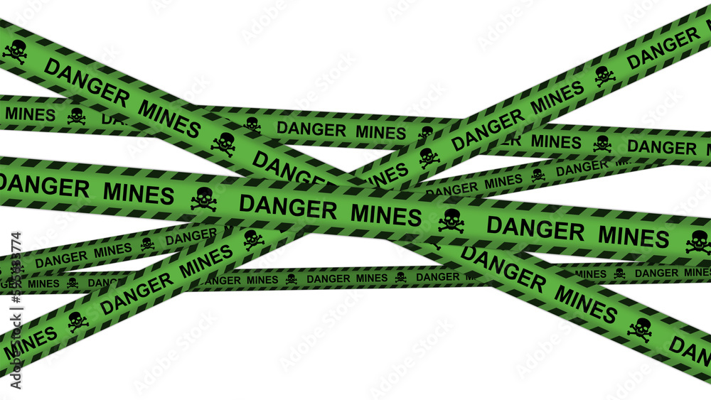 Closed area green tape khaki stripes minefield frame border ...