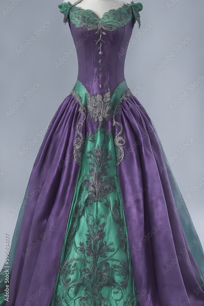 IA generativa Vestido morado y verde en maniquí con estilo del siglo ...