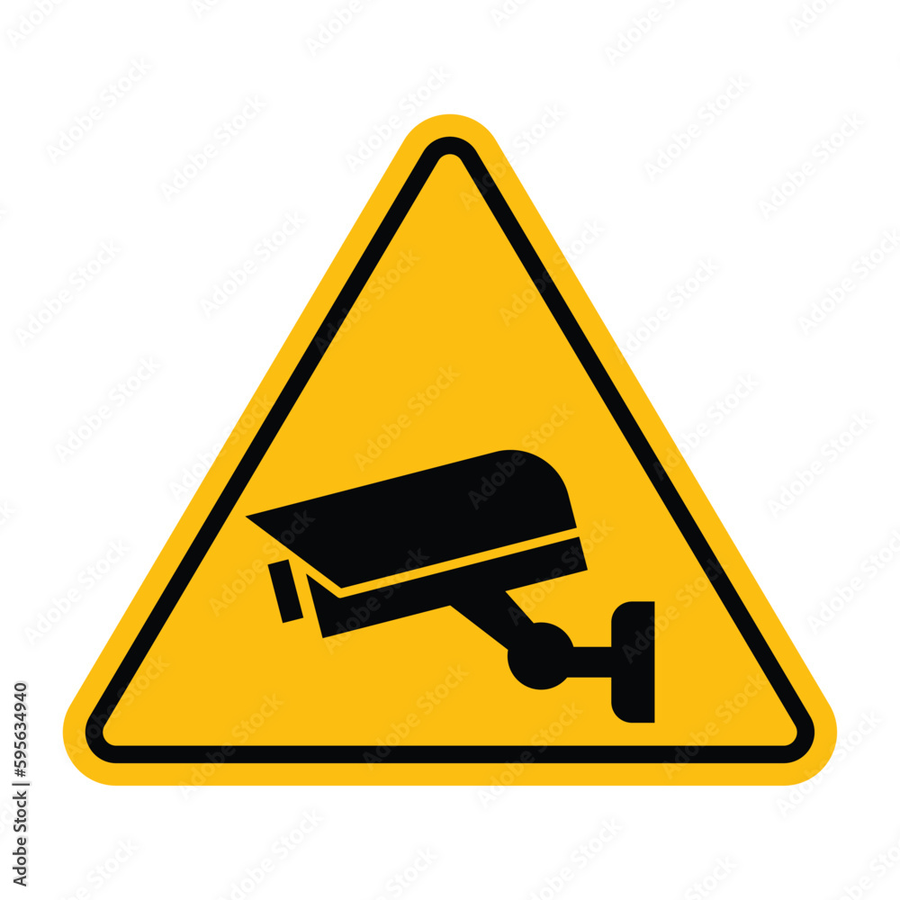 Security camera icon, video surveillance, cctv sign. Yellow triangle ...