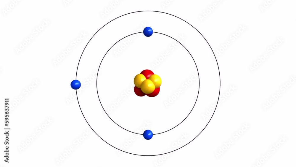 3d rendered animation with alpha channel of atom structure of lithium ...