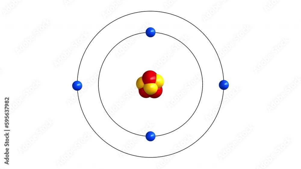 3d rendered animation with alpha channel of atom structure of berylium ...