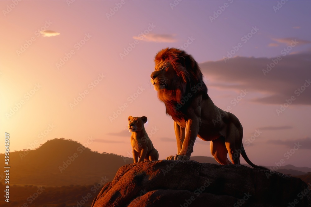 The Lion King sunset view created with generative AI technology. Stock ...