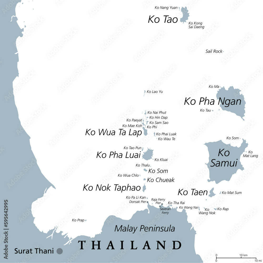 Photo & Art Print From Ko Samui to Ko Tao, gray political map, Peter ...