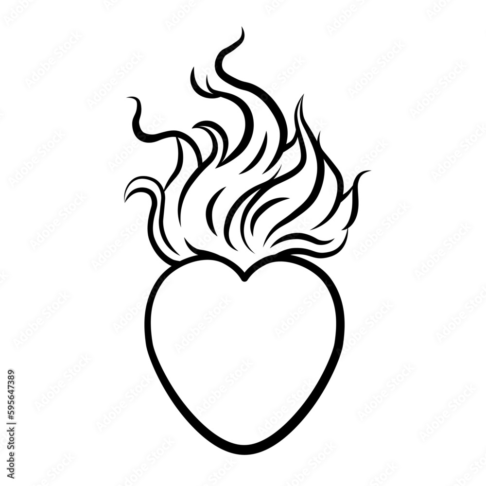 Burning heart. Love and passion. Symbol, sign, icon, silhouette, tattoo ...