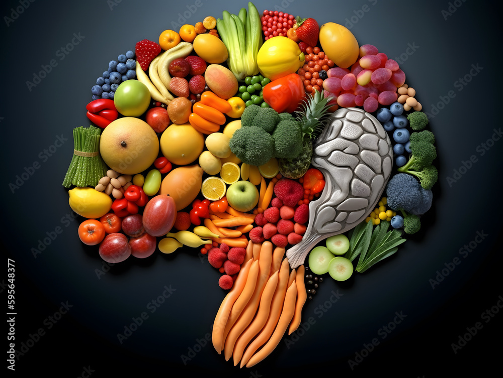 Brain shaped arrangement of fruits and vegetables. Nutrition for brain ...
