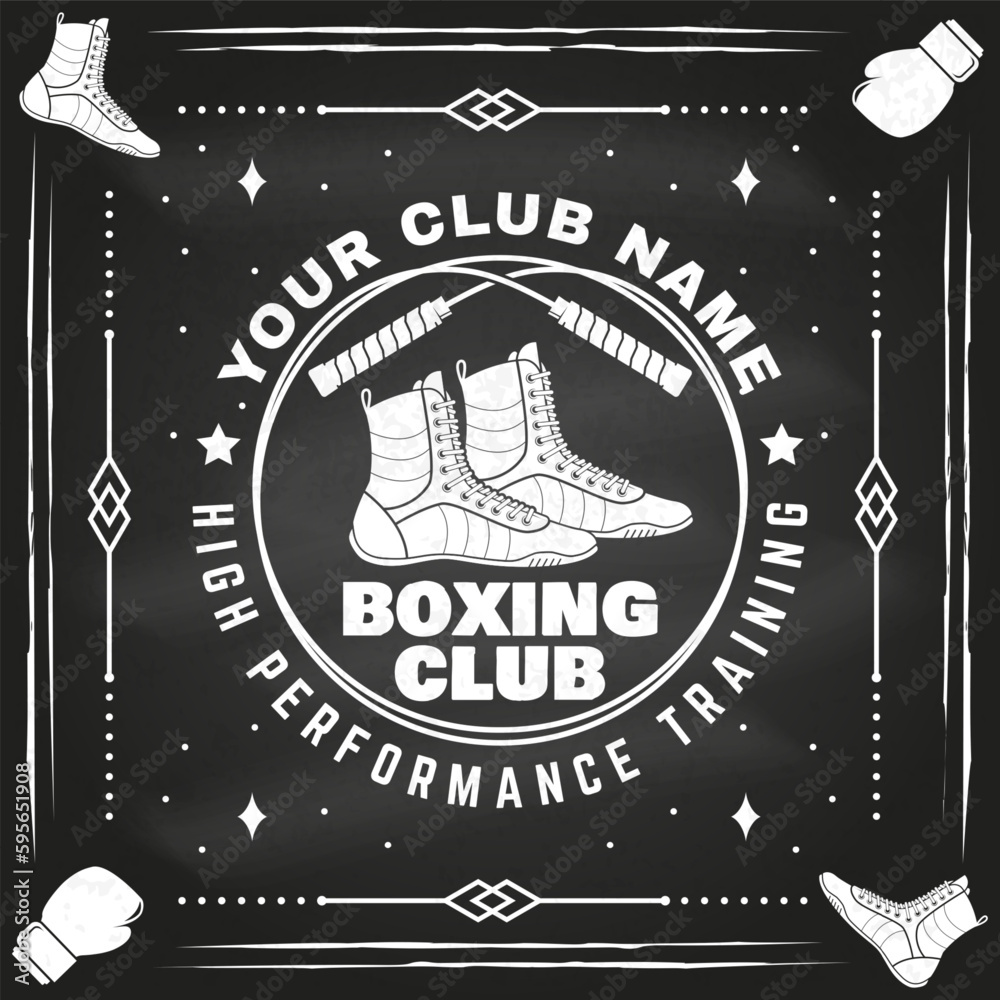 Boxing club badge, logo design on chalkboard. Vector illustration. For ...