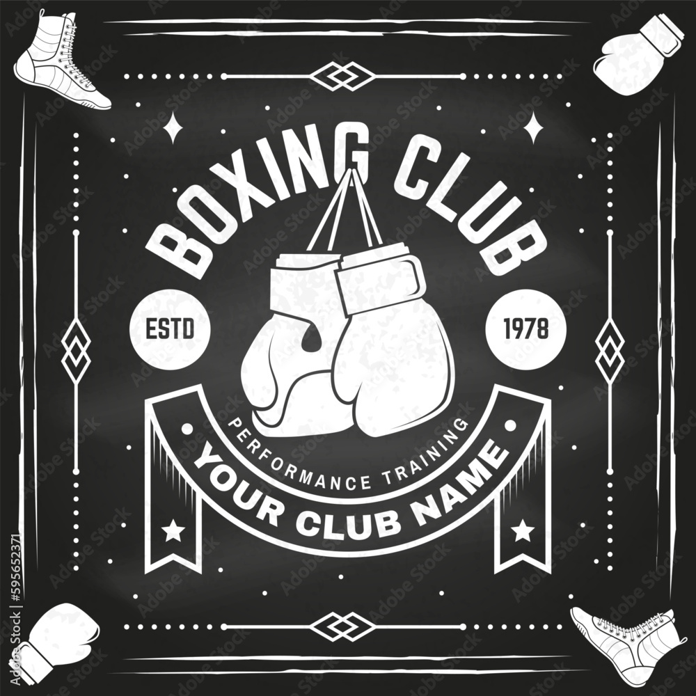 Boxing club badge, logo design on chalkboard. Vector illustration. For ...