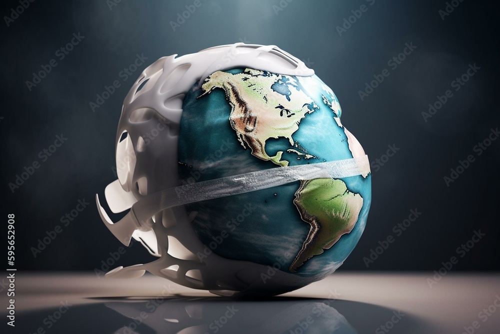 3D rendering of half face mask featuring Earth globe design for ...