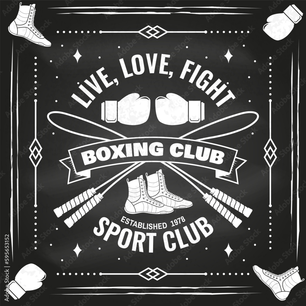 Boxing club badge, logo design on chalkboard. Vector illustration. For ...