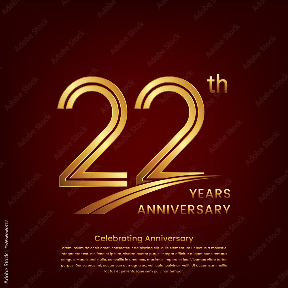 22th Anniversary logo with double line concept design, Golden number ...