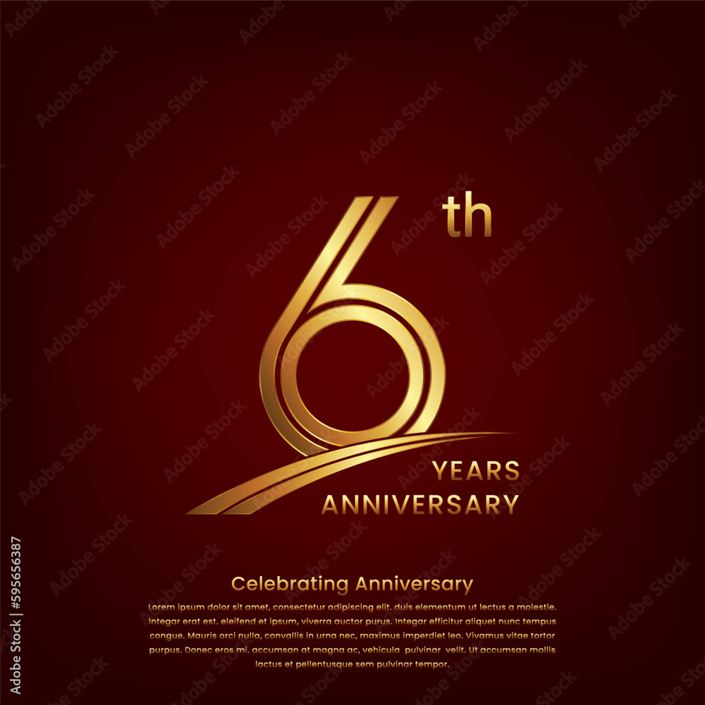 6th Anniversary logo with double line concept design, Golden number for ...