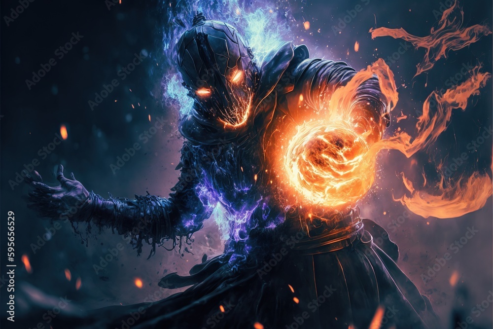 Battlemage in fantasy setting, powerful spell casting by sorcerer ...