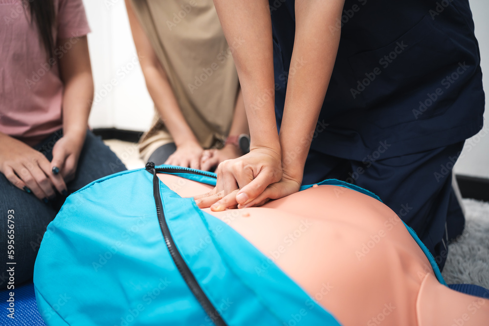 CPR Training ,Emergency and first aid class on cpr doll, Cardiopulmonary resuscitation, One part ...