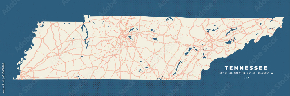 Tennessee Map Vector Poster and Flyer Stock Vector | Adobe Stock