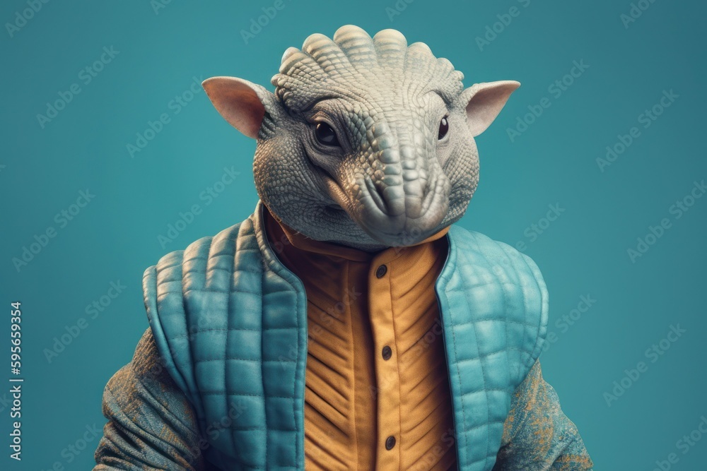 Anthropomorphic Armadillo dressed in human clothing. Humanized animal concept. AI generated ...