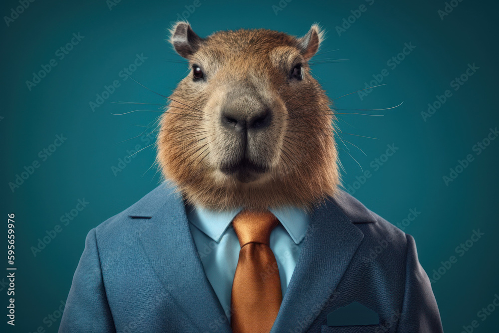 Anthropomorphic capybara dressed in a suit like a businessman. business ...