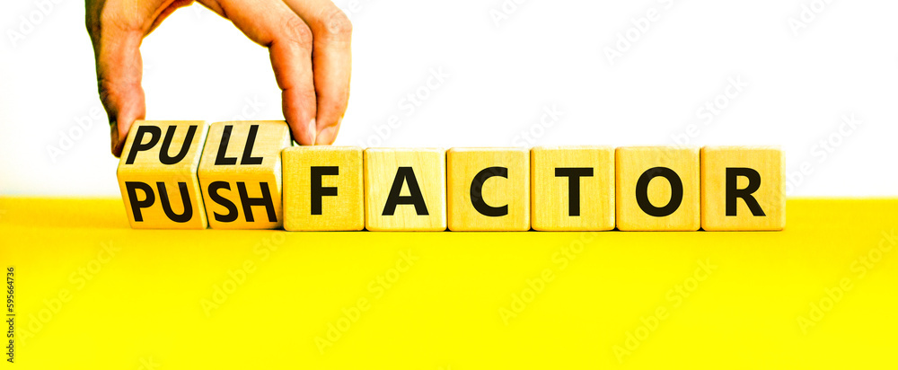 Pull or push factor symbol. Concept word Pull factor and Push factor on ...