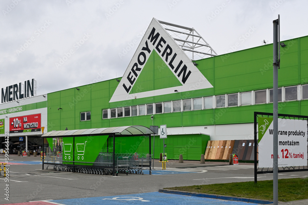 Rumia, Poland - April 16, 2023: Leroy Merlin logo on the facade of the ...