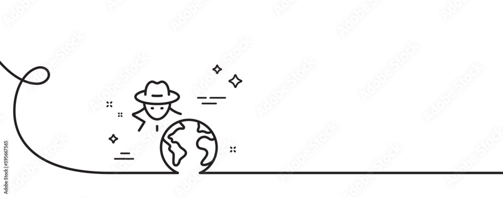 Fraud line icon. Continuous one line with curl. Spy of thief sign ... Fraud line icon. Continuous one line with curl. Spy of thief sign ...