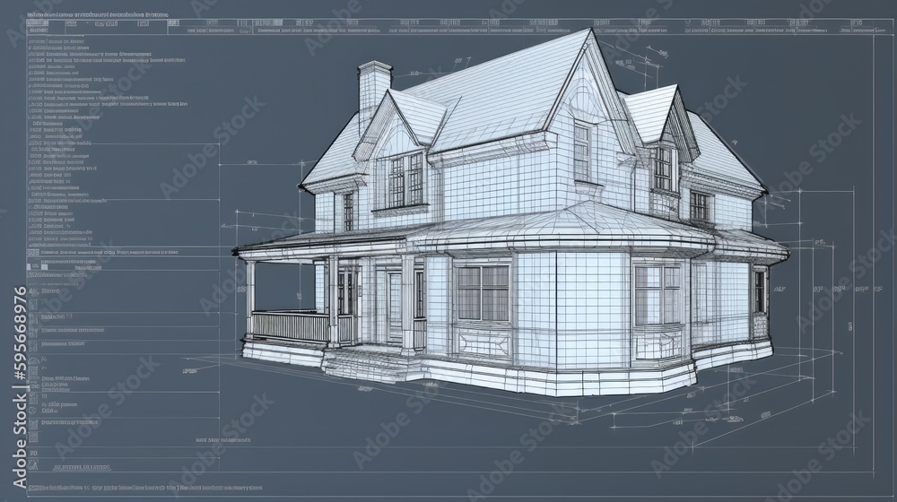 Cad 3d rendering of a a house on the computer, mockup of house design ...